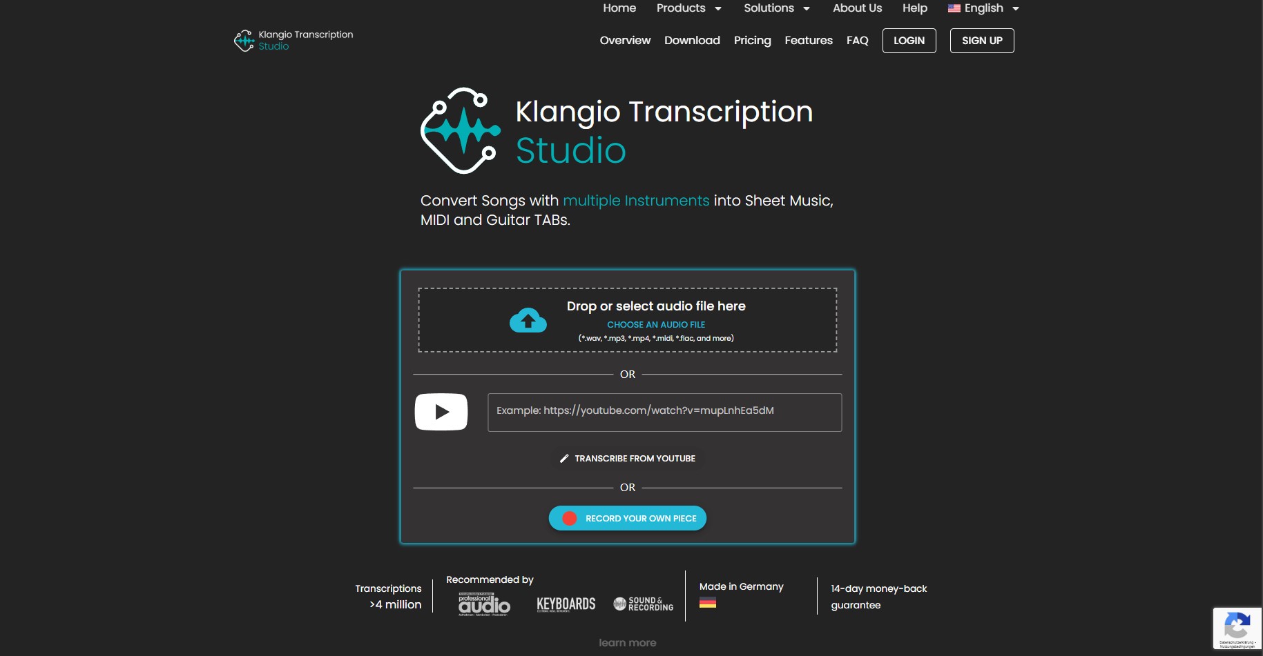 Klangio Transcription Studio - Transforme músicas em notas | Klangio